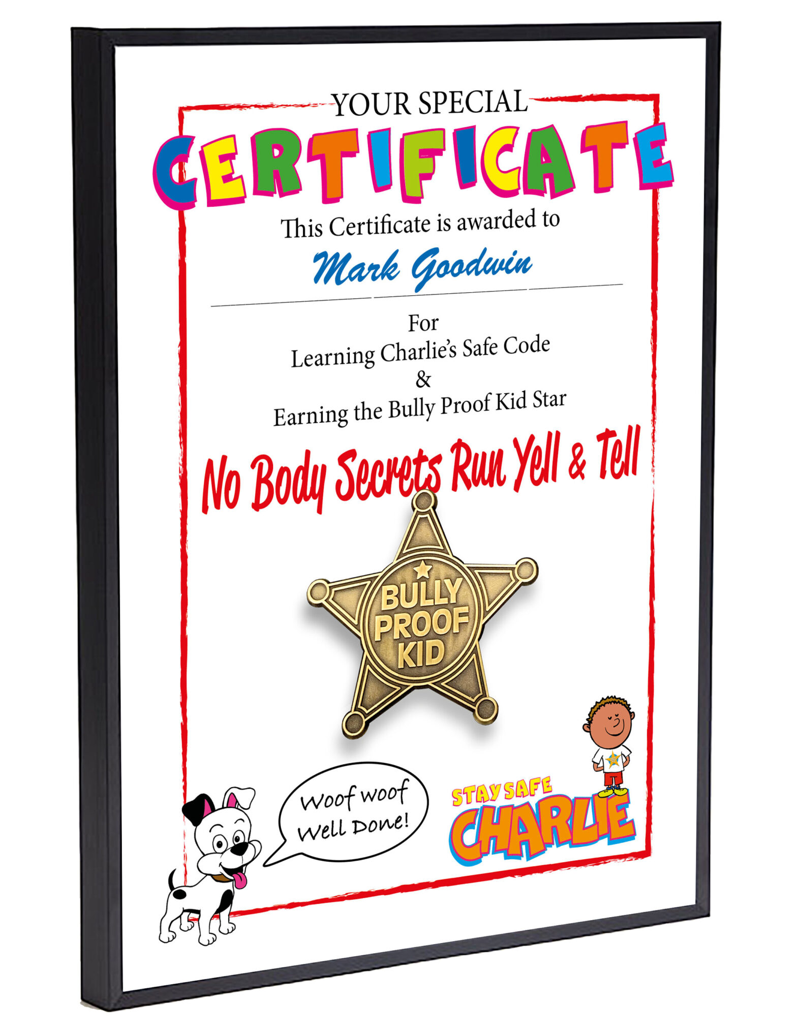 Bully Proof Kid Certificate – Stay Safe Charlie